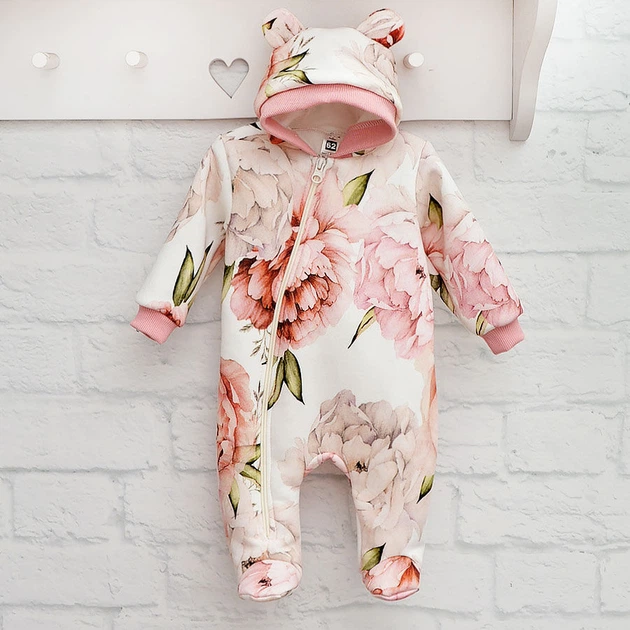 Комбінезон з вушками Квіти тринитка на флісі Blanka 56 50-56 см. (110657) – Брендовая одежда ...