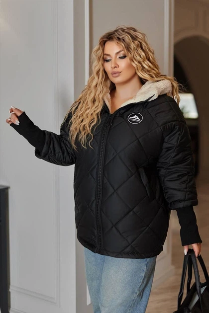 Тепла жіноча куртка з штучним мехом ELFBERG 41611 50-52 Чорна від ...