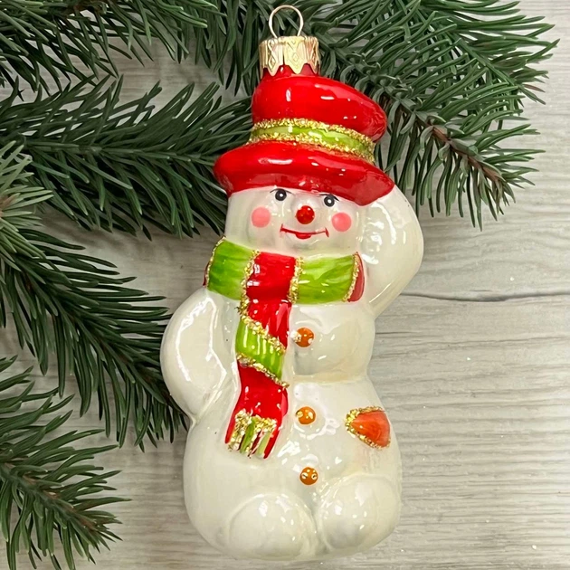 Скляна ялинкова іграшка Юріта Сніговик F589 Білий фото відгуки характеристики в інтернет