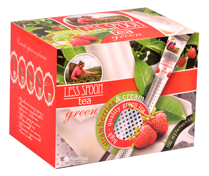 Чай зеленый в стиках Less Spoon Земляника со сливками 100 стиков ...