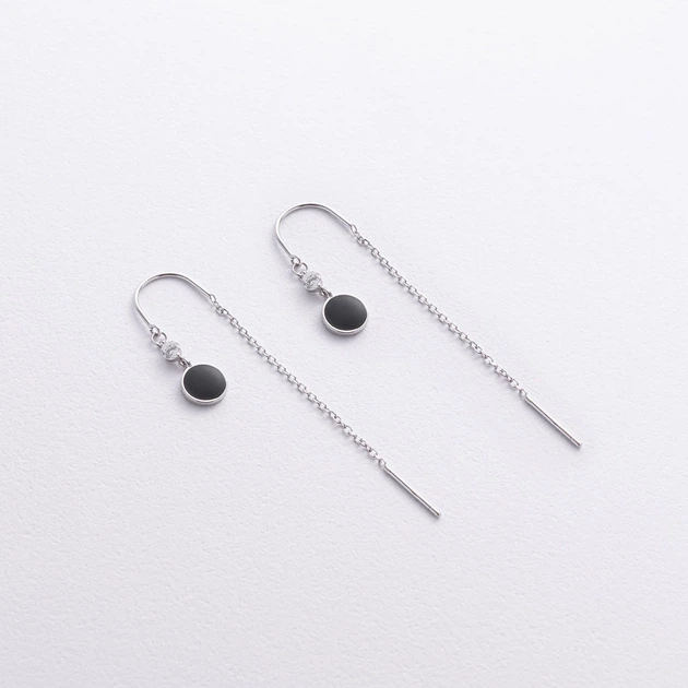 Срібні сережки - протяжки (емаль, фіаніти) 123444 Онікс від продавця ...