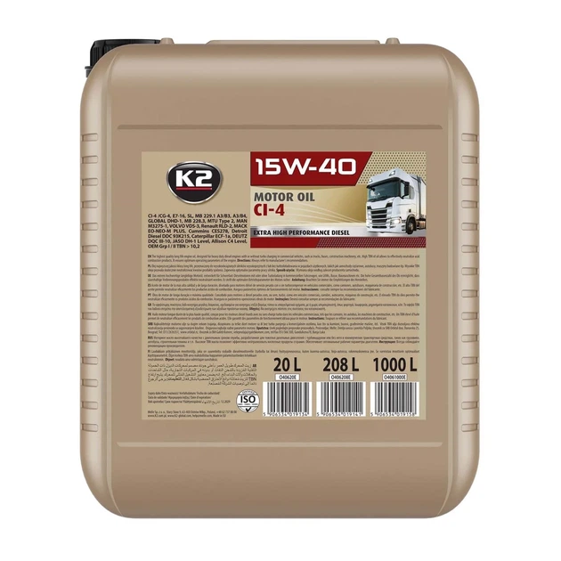 Масло моторное K2 MOTOR OIL 15W-40 CI-4 20 л K2 (O40620E) – фото ...