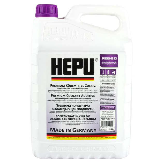 Жидкость охлаждающая HEPU Антифриз G13 фиолетовая концентрат 5 л (P999 ...
