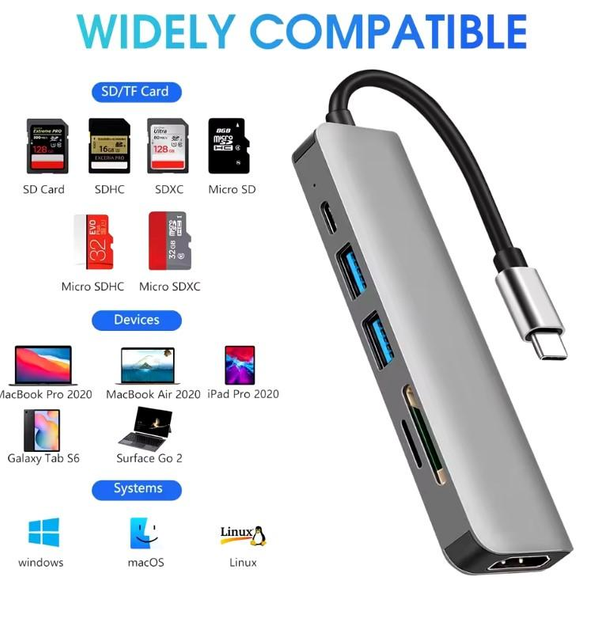 Адаптер преобразователь конвертер Type-C - HDMI 4K + USB хаб ...
