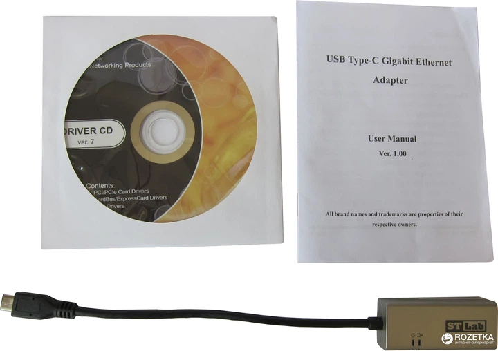 Адаптер STLab USB 3.0 Type-C to Gigabit Ethernet 0.18 м Black/Grey (U ...