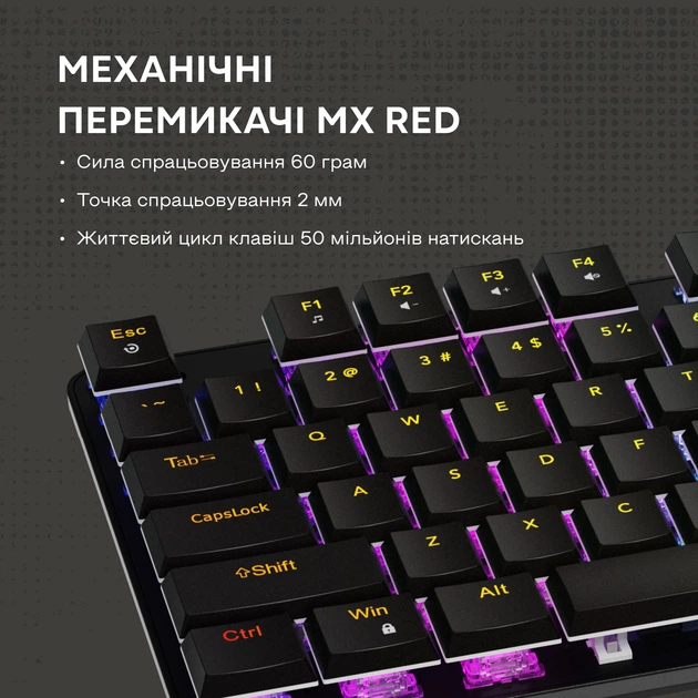 Клавіатура дротова Canyon Cometstrike GK-50 RGB TKL ENG/UKR USB Black (CND-SKB50-US) – фото ...