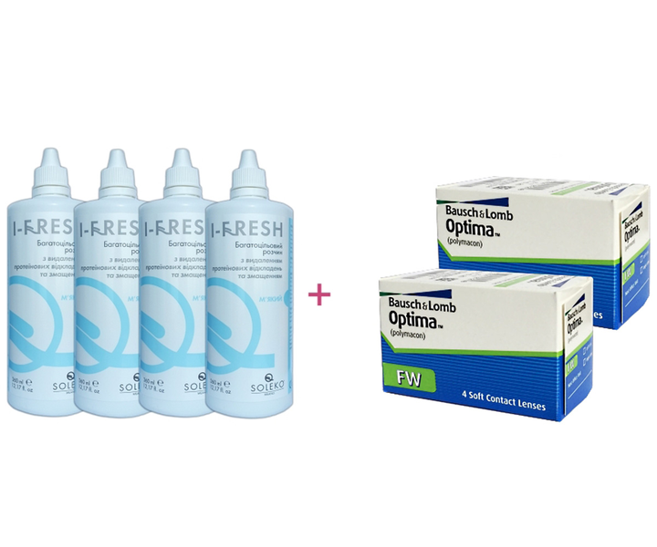 Контактные линзы Bausch & Lomb Optima FW (8 шт) + раствор Soleko I ...