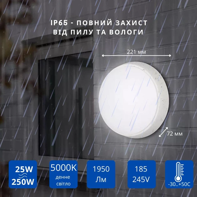 Вологозахищений LED світильник 25W IP65 5000К ETRON Communal накладний ...