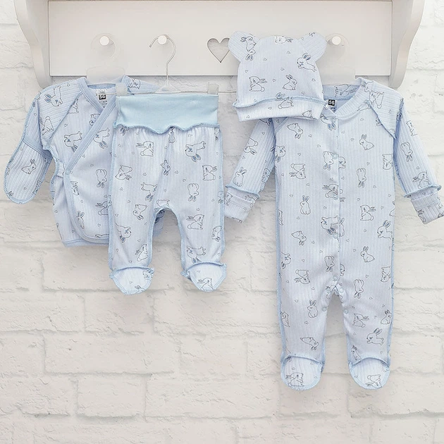 Комплект в пологовий Зайчик: 4 предмети блакитний інтерлок Blanka 56 50-56 см. (110701) від ...