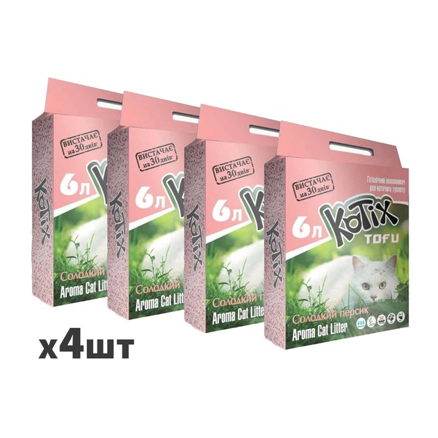 Соевый наполнитель для кошачьего туалета Kotix Tofu Honey Peach с ароматом персика 6 л/2,6 кг х ...
