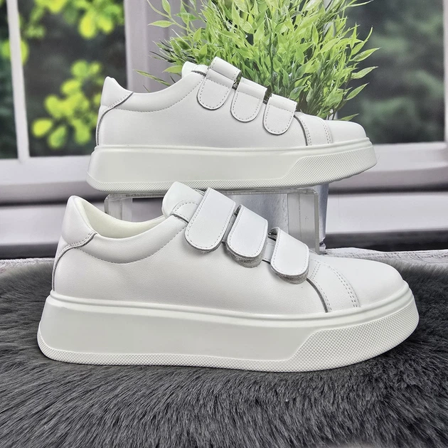 Кроссовки женские HENGJI белые кожаные на липучках 36р (23,5 см) 4747 ...