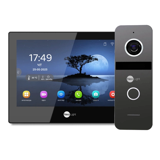 Комплект Neolight ALPHA Hybrid IP KIT B/Graphite: гібридний відеодомофон 8" з Wi-Fi, 2 Мп ...