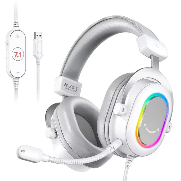 Наушники Fifine H6 с RGB подсветкой и съемным микрофоном White купить в ...