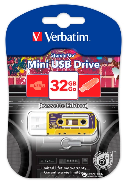 Флеш память USB Verbatim Store 'n' Go Mini Cassette Edition 32GB Yellow ...