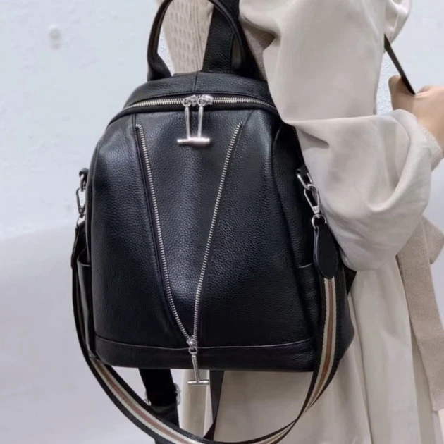 Жіночий шкіряний рюкзак TIDING BAG Чорний 28х22х11 см (864-HT4718 ...