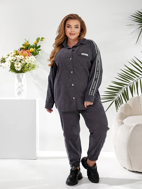 Костюм двойка прогулочный брючный из вельвета рубашка свободная брюки с ...