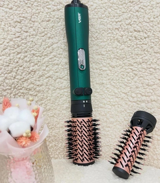 Фен-щітка 2 в 1, що крутиться, для укладання волосся з обертовою насадкою VGR V-498 1200W Green ...