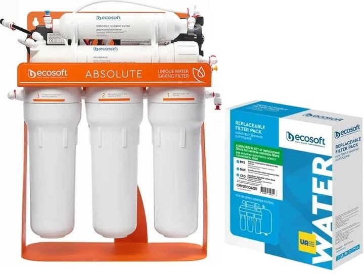 Фільтр зворотного осмосу з помпою Ecosoft Absolute з дод комплектом картриджів (MO575PSECO ...