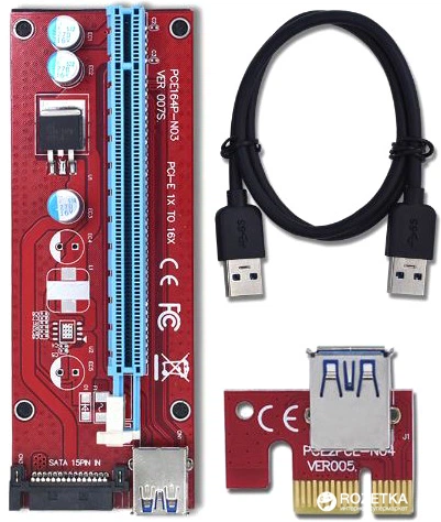 Адаптер-райзер Dynamode PCI-E x1 to 16x, 60 см USB 3.0 Cable, 15Pin ...