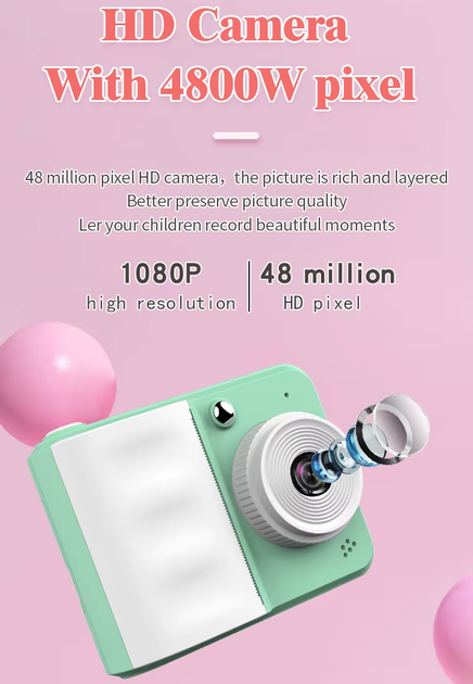 Дитячий фотоапарат полароїд миттєвого друку термопринтер Vavupo Рожевий ...