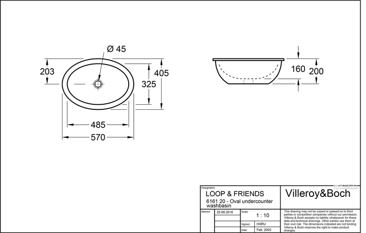 Раковина VILLEROY & BOCH Loop & Friend 61612001 485x325 белая – низкие ...