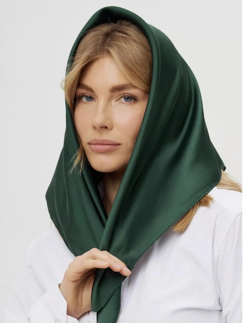 Жіноча хустка шовкова зелена смарагд однотонна на шию квадратний легкий шарф зі штучного шовку