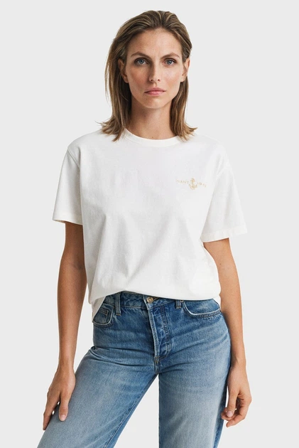 Жіноча біла футболка ANCHOR Gant L 4200573 – Брендовий одяг | ROZETKA