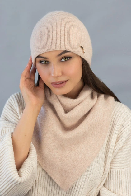 Жіночий комплект шапка з відворотом і косинка Braxton "Кьяра" кремовий ...