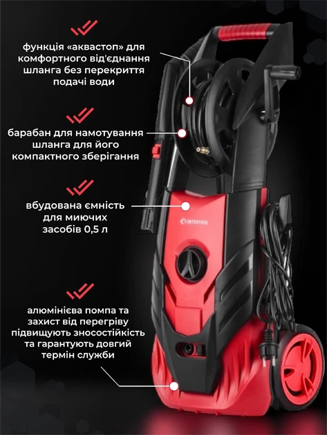 Мийка високого тиску Intertool dt-1504 1800 вт портативна професйна ручна мінімийка автомийка із ...