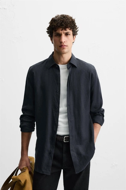 Сорочка зі 100% льону Zara темно синій 3090/344/401 M – Брендовая ...