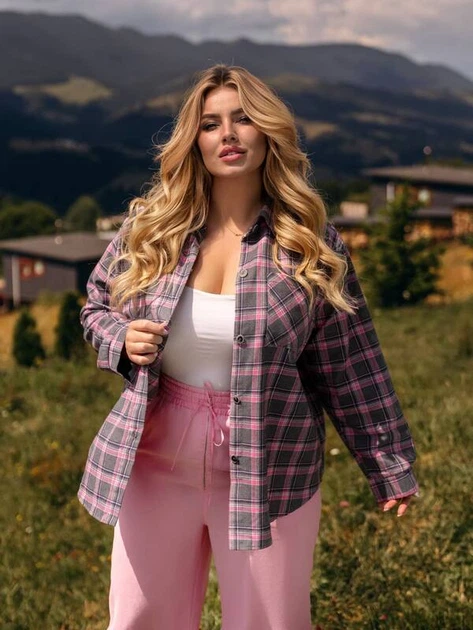 Рубашка женская из хлопкового фланеля клетчатая свободного кроя ...