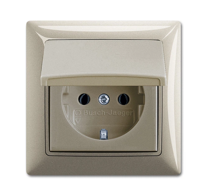 Розетка с крышкой и заземляющим контактом ABB Basic55 IP44 16A Шампань ...