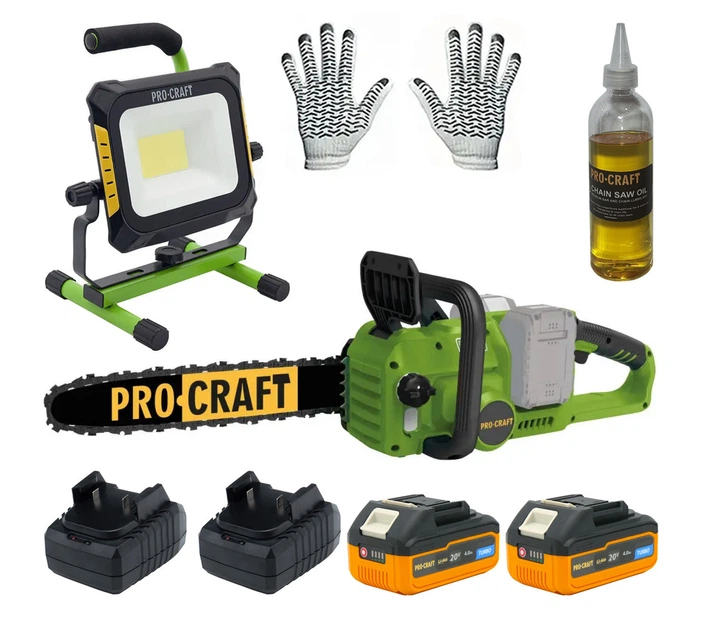 Комплект Procraft: акумуляторна пилка PCA42/2 та ліхтар LP20, 2 АКБ 4Ач, 2 зарядних пристрої ...