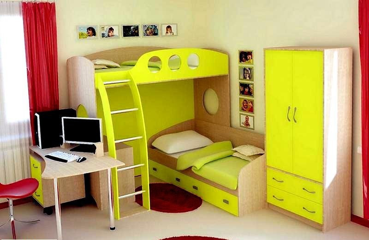 Кровать - чердак двухместная WoodMart КЧД 105 Желтый + Бук – фото ...