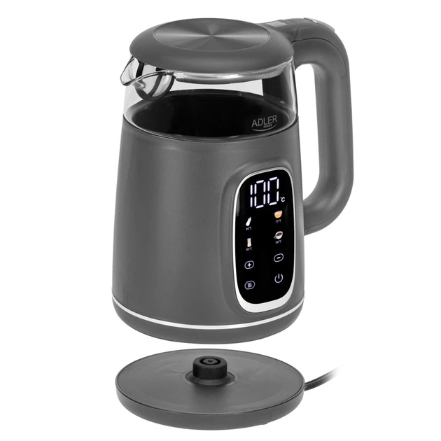 Чайник електричний скляний Adler AD 1305 Grey-Silver 2.2 кВт дисковий з ...