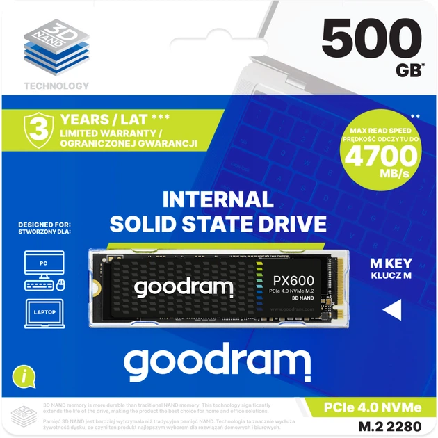 Накопитель SSD M.2 2280 500GB PX600 Goodram (SSDPR-PX600-500-80) – фото, отзывы, характеристики ...