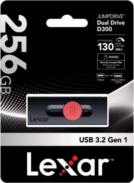 USB флешка Lexar 256 GB JumpDrive Dual Drive D300 (LJDD300256G-BNBNG ...
