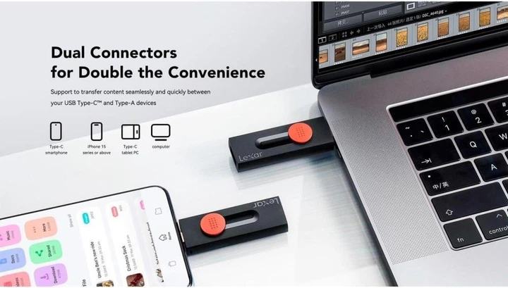 USB флешка Lexar 256 GB JumpDrive Dual Drive D300 (LJDD300256G-BNBNG ...