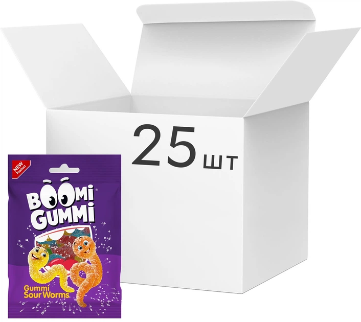 Упаковка желейних цукерок Boomi Gummi Sour Worms 70 г х 25 шт ...