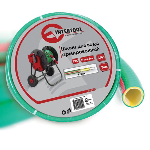 Шланг для воды 4-х слойный 3/4", 30м, армированный, PVC Intertool GE ...