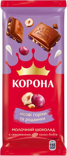 Упаковка шоколада Корона молочного с изюмом и орехом 85 г х 29 шт ...