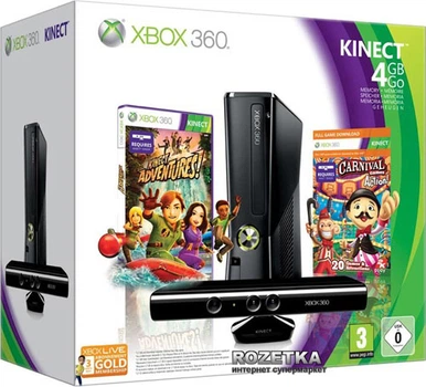 Microsoft Xbox 360 Slim 4GB + Kinect Sensor + Kinect Adventures + 3M ...