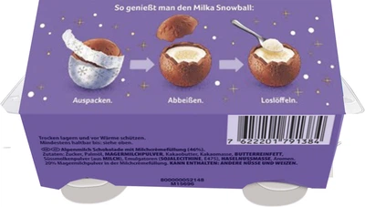 Фигурный шоколад молочный Milka Snowballs в форме шара с кремовой ...