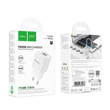 Мережевий зарядний пристрій Hoco C147A PD20W / 3A USB+Type-C зі швидкою ...