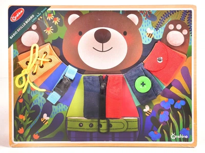 Розвивальна дошка 30х40 Дерев'яний бізіборд Ведмедик: шнурівка ...