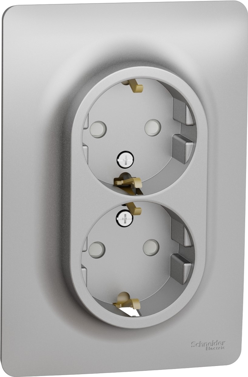 Розетка двойная Schneider Electric Unica New с заземлением, со шторками ...