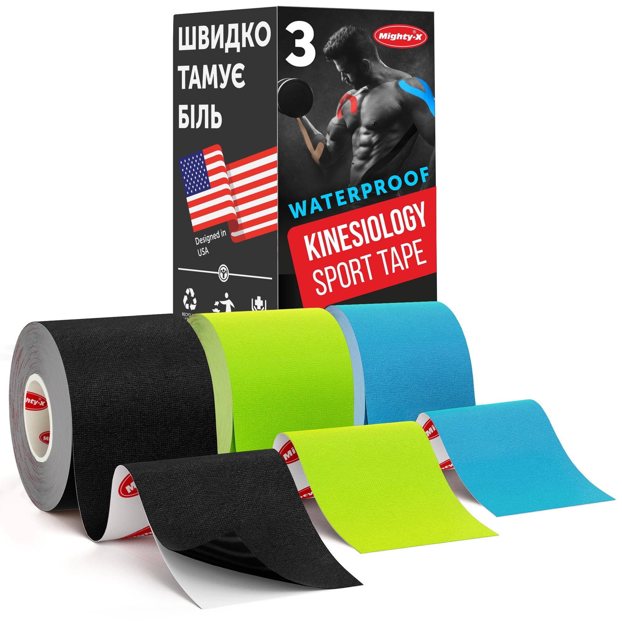 Нейлоновый Кинезио Тейп из США (Kinesio Tape) - 3шт - 5см*5м Черный ...