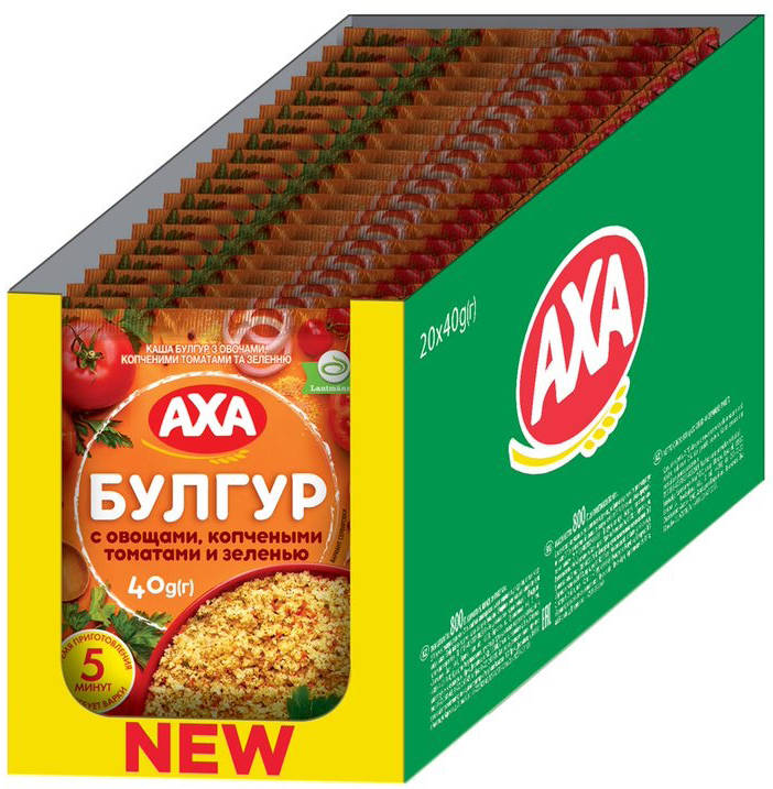 Упаковка каші булгур AXA з овочами, копченими томатами та зеленню 40 г ...