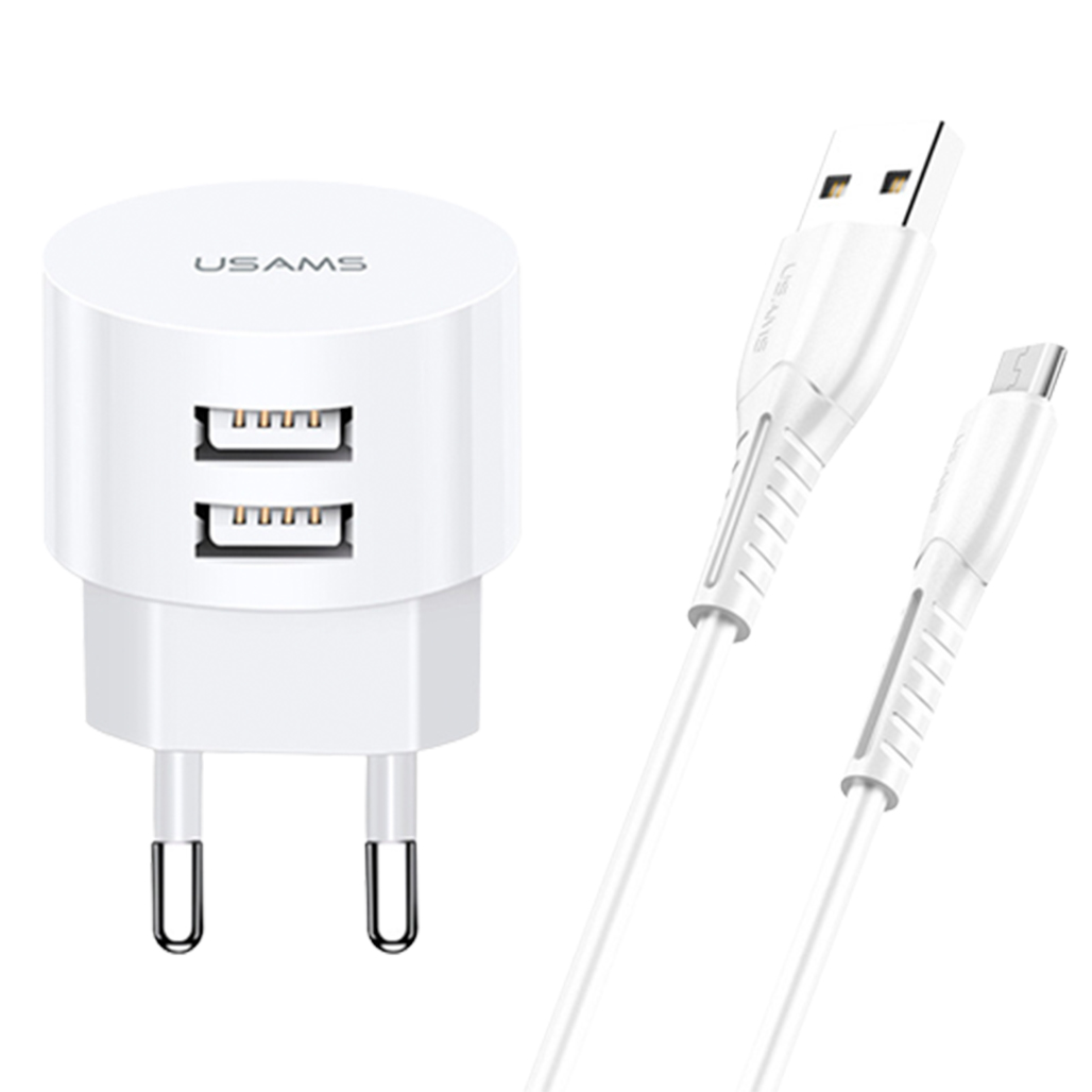 Сетевое зарядное устройство Usams T20 2USB 2.1A + MicroUSB cable (White ...