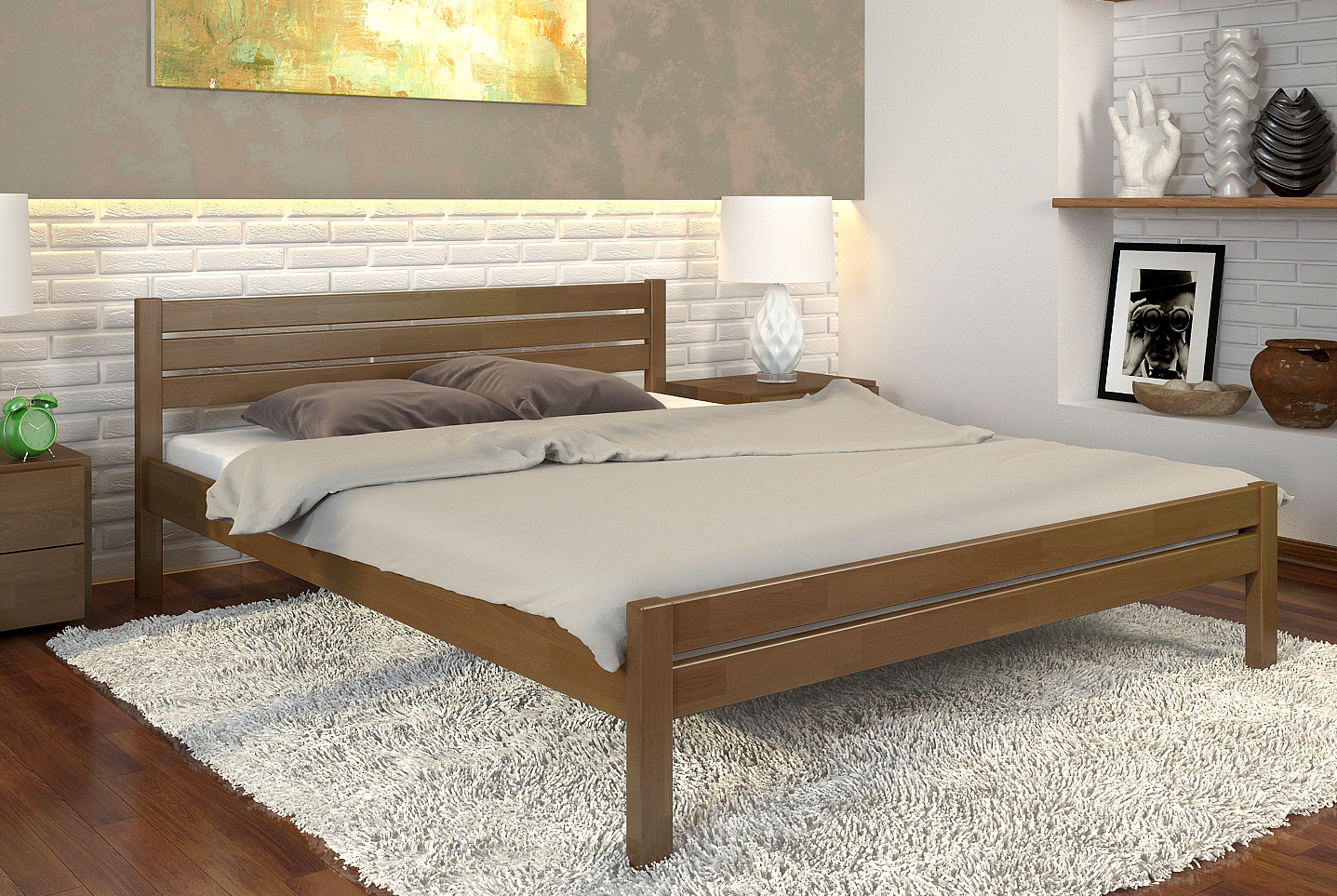 Кровать двуспальная Arbor Drev 160x200 Роял дерево сосна Орех – низкие ...